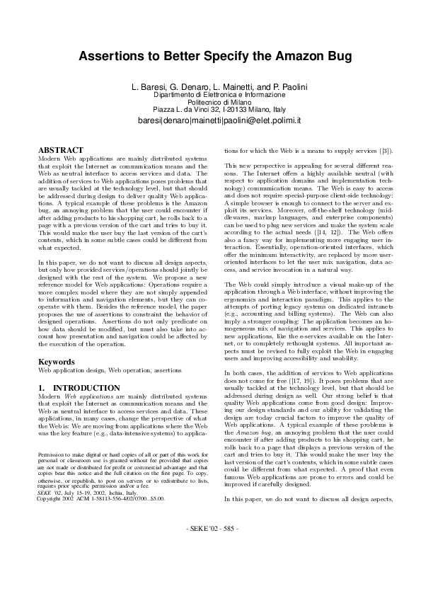 (PDF) Assertions to better specify the amazon bug