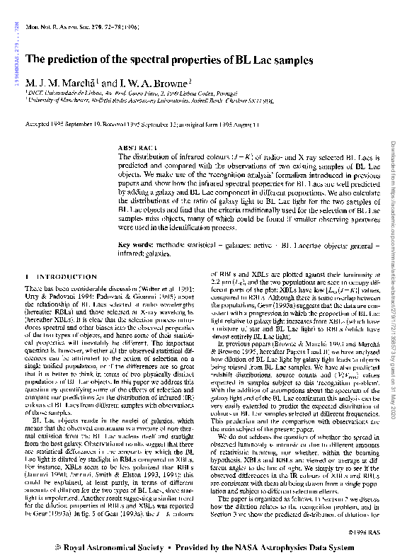 (PDF) The prediction of the spectral properties of BL Lac samples