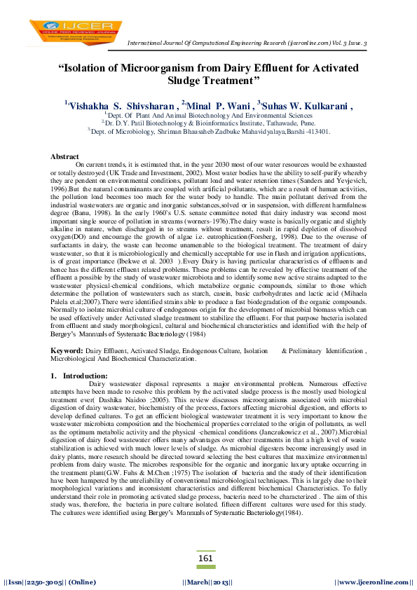 (PDF) “ Isolation of Microorganism from Dairy Effluent for Activated ...