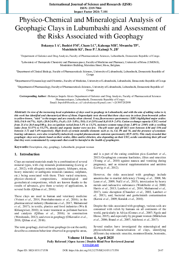 (PDF) Physico-Chemical and Mineralogical Analysis of Geophagic Clays in ...