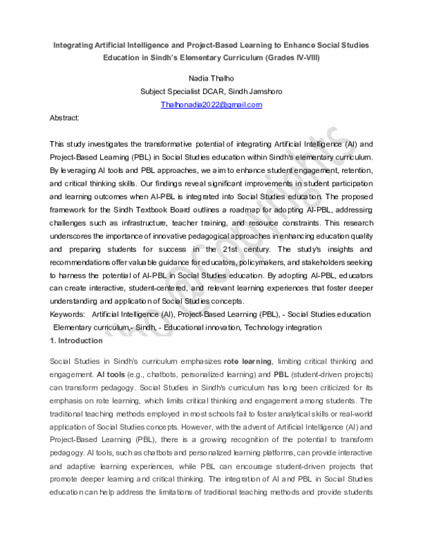 (PDF) Integrating Artificial Intelligence and Project-Based Learning to ...