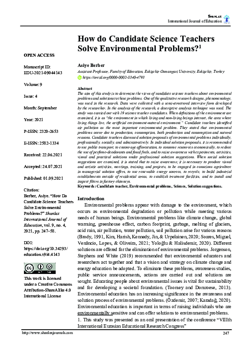 (PDF) How do Candidate Science Teachers Solve Environmental Problems?
