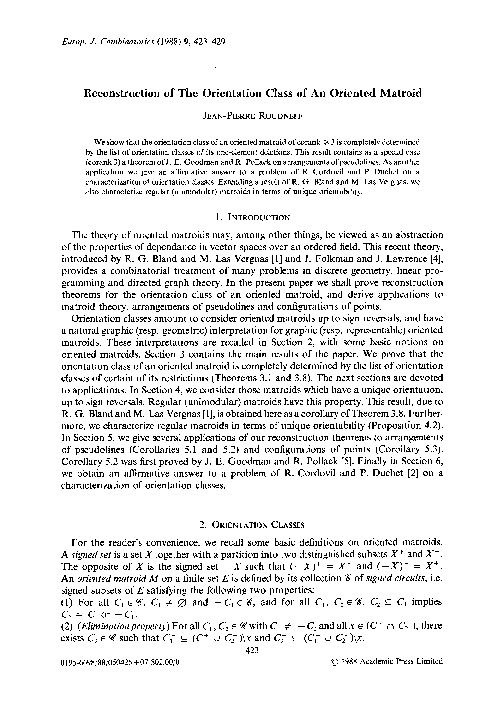 (PDF) Reconstruction of The Orientation Class of An Oriented Matroid