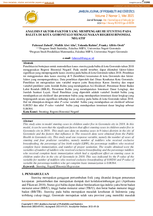 (PDF) Analisis Faktor-Faktor Yang Mempengaruhi Stunting Pada Balita DI Kota Gorontalo ...