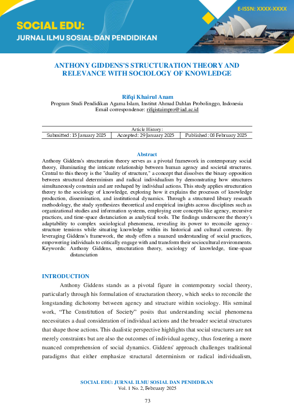 (PDF) ANTHONY GIDDENS'S STRUCTURATION THEORY AND RELEVANCE WITH ...