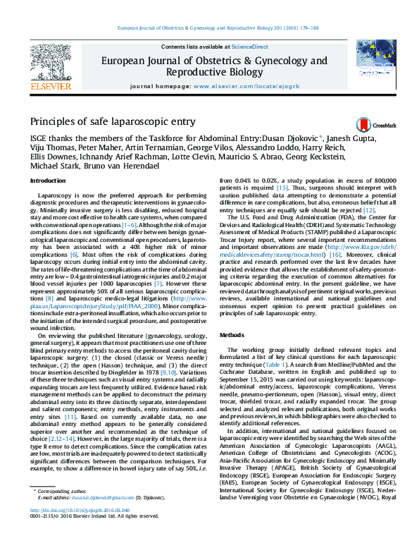 (PDF) Principles of safe laparoscopic entry
