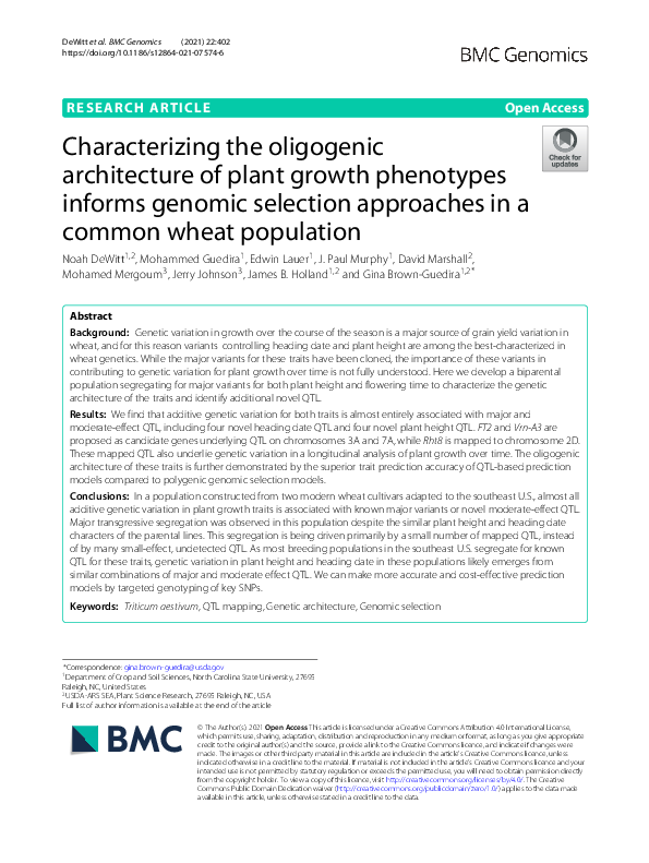 (PDF) Characterizing the oligogenic architecture of plant growth ...