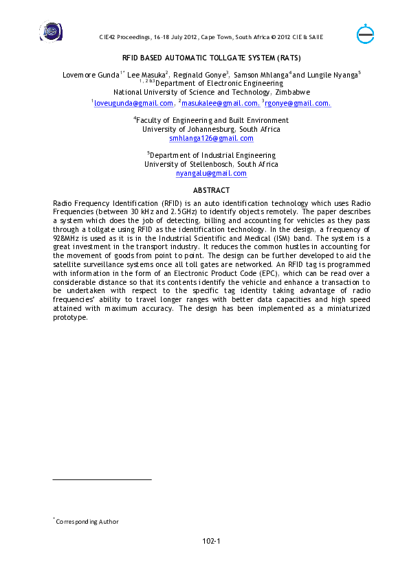 (PDF) RFID Based Automatic Tollgate System