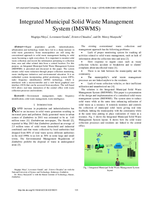 (PDF) Integrated Municipal Solid Waste Management System (IMSWMS)
