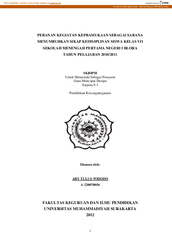 (PDF) Peranan Kegiatan Kepramukaan Sebagai Sarana Menumbuhkan Sikap Kedisiplinan Siswa Kelas VII ...