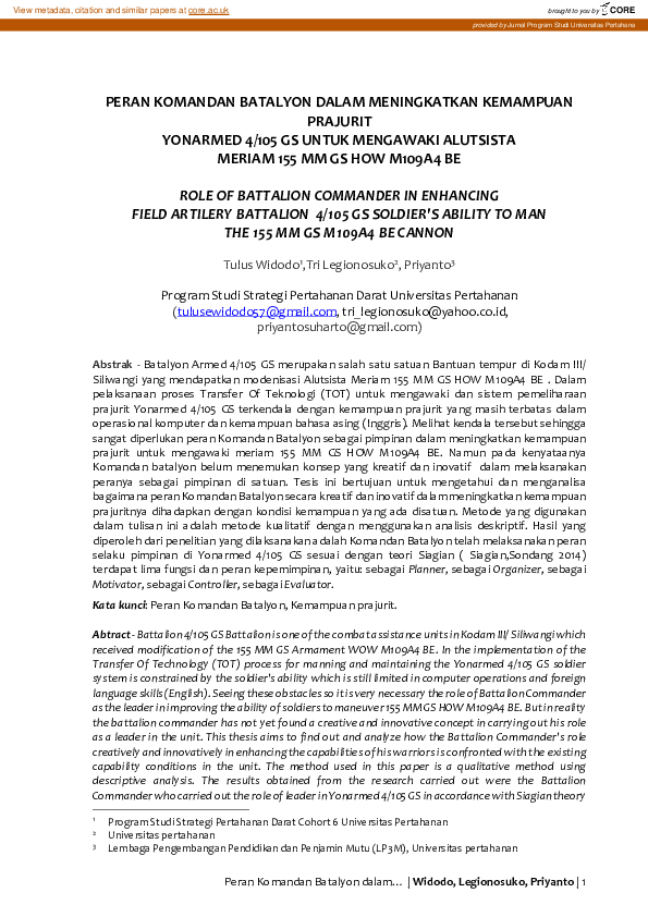 (PDF) Peran Komandan Batalyon Dalam Meningkatkan Kemampuan Prajurit ...