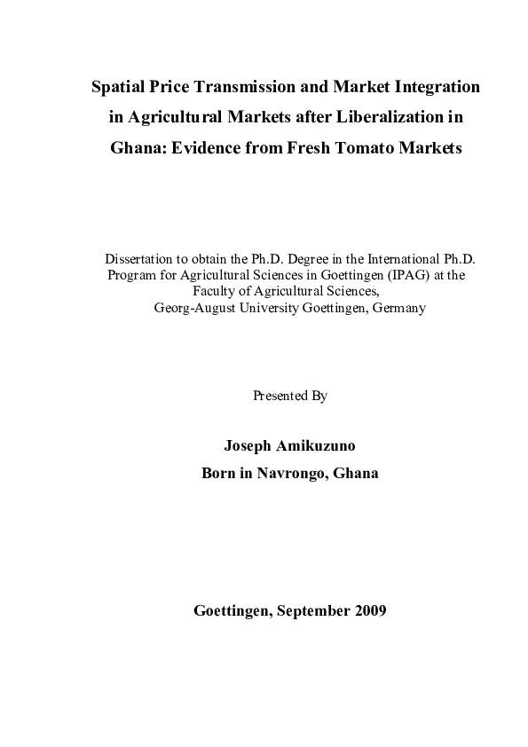 (PDF) Spatial Price Transmission and Market Integration in Agricultural ...