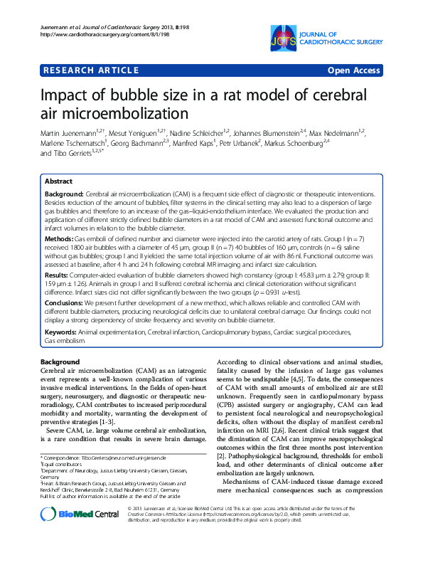 (PDF) Impact of bubble size in a rat model of cerebral air ...