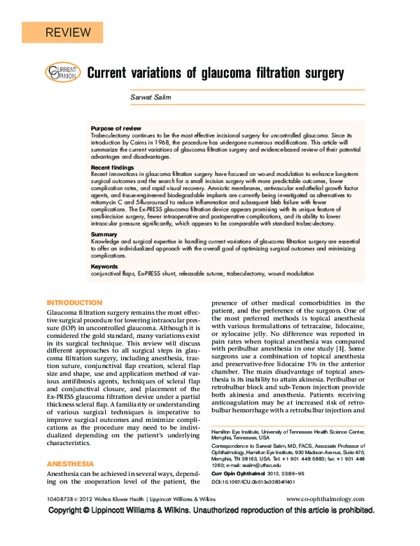 (PDF) Current variations of glaucoma filtration surgery