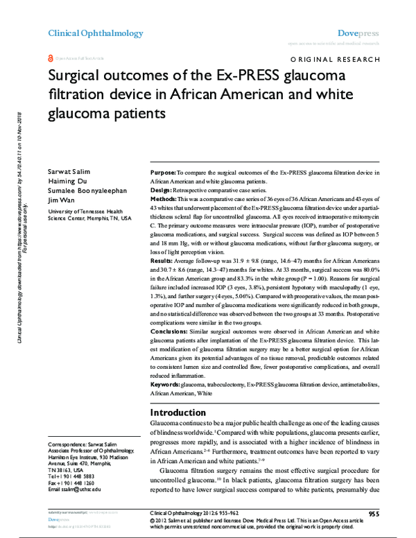 (PDF) Surgical outcomes of the Ex-PRESS glaucoma filtration device in ...