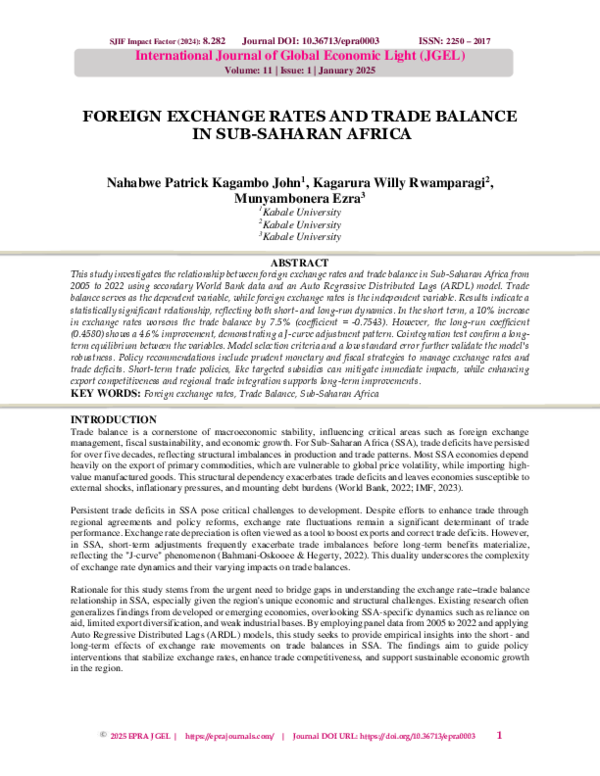(PDF) FOREIGN EXCHANGE RATES AND TRADE BALANCE IN SUB-SAHARAN AFRICA