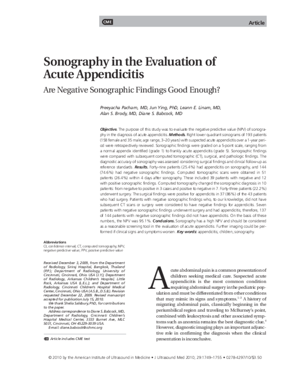 (PDF) Sonography in the Evaluation of Acute Appendicitis
