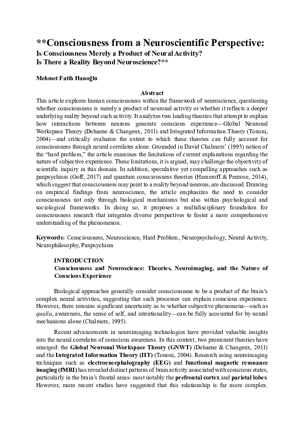 (PDF) Consciousness from a Neuroscientific Perspective: Is ...