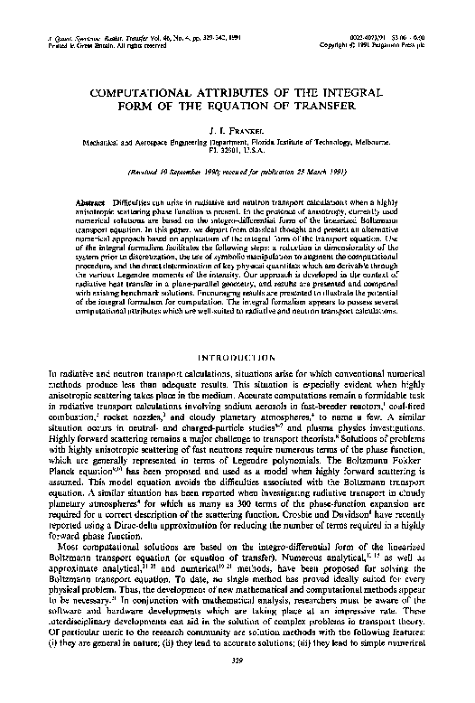 (PDF) Computational attributes of the integral form of the equation of ...