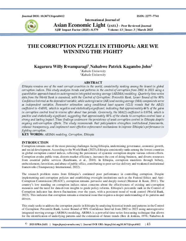 (PDF) THE CORRUPTION PUZZLE IN ETHIOPIA: ARE WE WINNING THE FIGHT?
