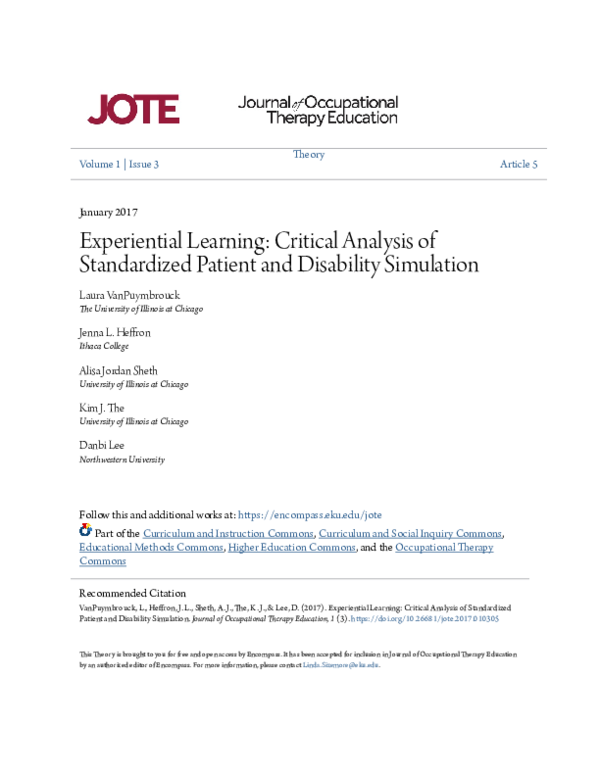 (PDF) Experiential Learning: Critical Analysis of Standardized Patient ...