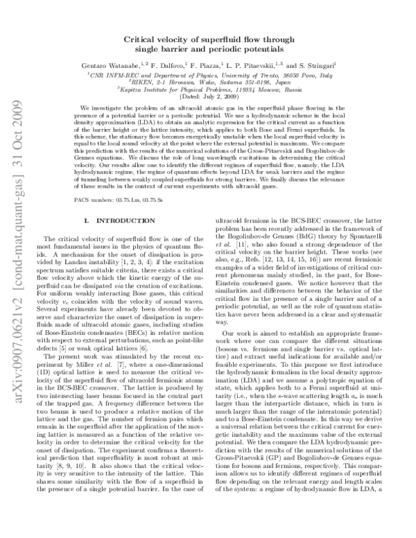 (PDF) Critical velocity of superfluid flow through single-barrier and ...