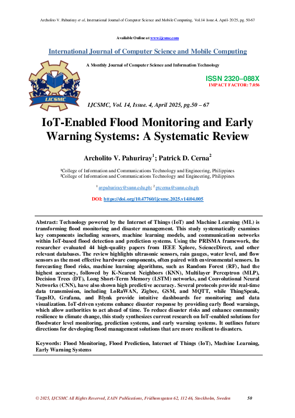 (PDF) IoT-Enabled Flood Monitoring and Early Warning Systems: A Systematic Review