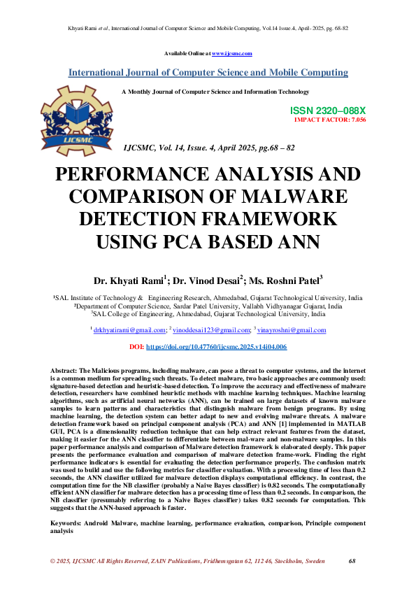 (PDF) PERFORMANCE ANALYSIS AND COMPARISON OF MALWARE DETECTION ...