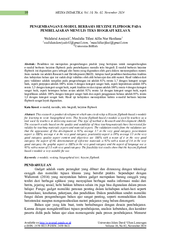 (PDF) PENGEMBANGAN E-MODUL BERBASIS HEYZINE FLIPBOOK PADA PEMBELAJARAN MENULIS TEKS BIOGRAFI KELAS X