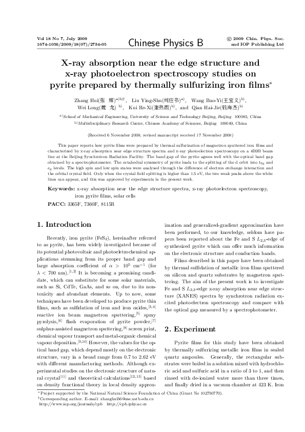 (PDF) X-ray absorption near the edge structure and X-ray photoelectron spectroscopy studies on ...
