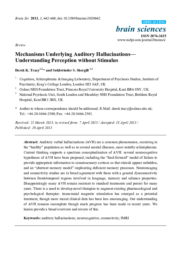 (PDF) Mechanisms Underlying Auditory Hallucinations—Understanding ...