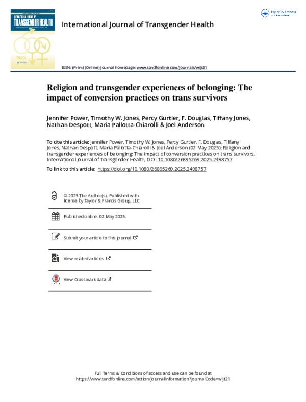 (PDF) Religion and transgender experiences of belonging: The impact of conversion practices on ...