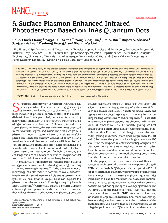 (PDF) A Surface Plasmon Enhanced Infrared Photodetector Based on InAs ...