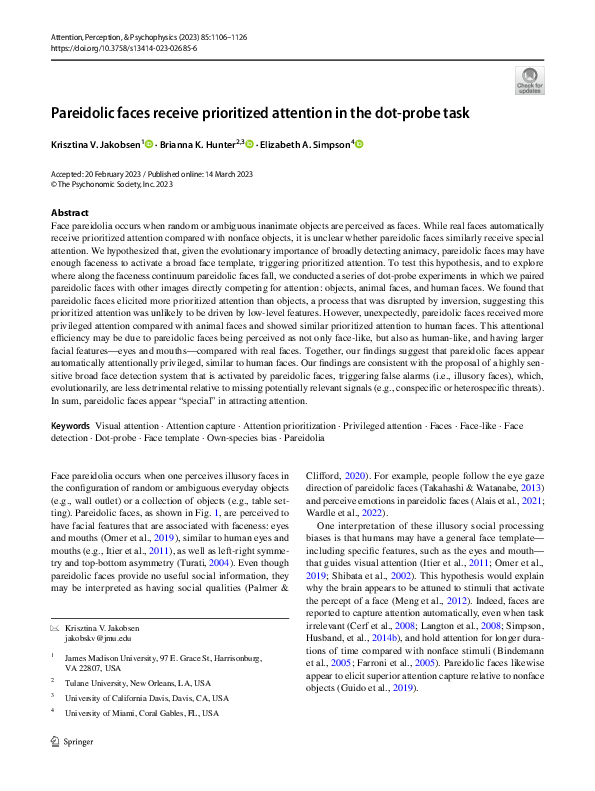 (PDF) Pareidolic faces receive prioritized attention in the dot-probe task