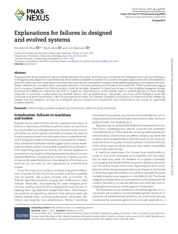 (PDF) Explanations for failures in designed and evolved systems