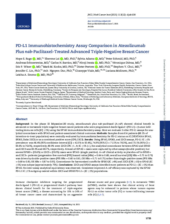 (PDF) PD-L1 Immunohistochemistry Assay Comparison in Atezolizumab Plus nab-Paclitaxel–Treated ...