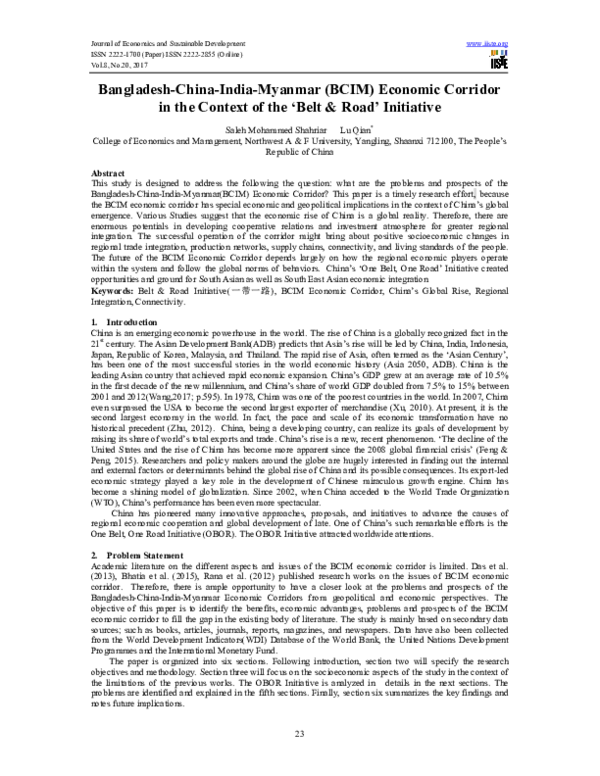 (PDF) Bangladesh-China-India-Myanmar (BCIM) Economic Corridor in the ...