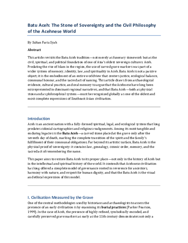 (PDF) Batu Aceh: The Stone of Sovereignty and the Civil Philosophy of ...