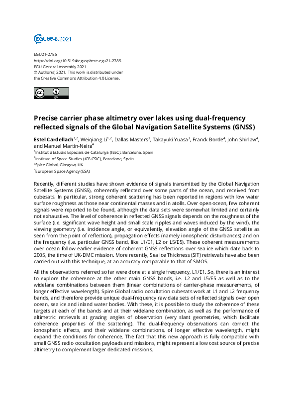 (PDF) Precise carrier phase altimetry over lakes using dual-frequency ...