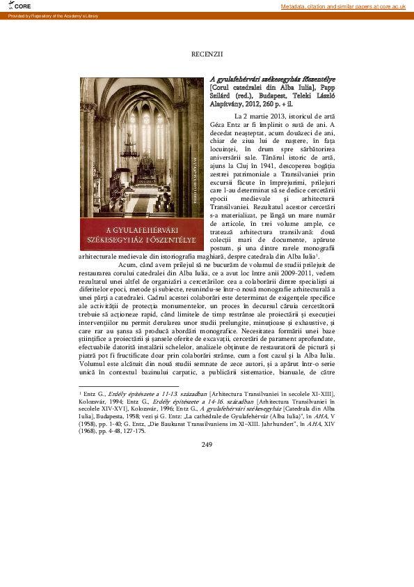 (PDF) A gyulafehérvári székesegyház főszentélye : [Corul catedralei din Alba Iulia]