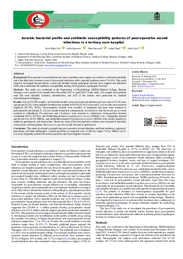 (PDF) Aerobic bacterial profile and antibiotic susceptibility patterns ...