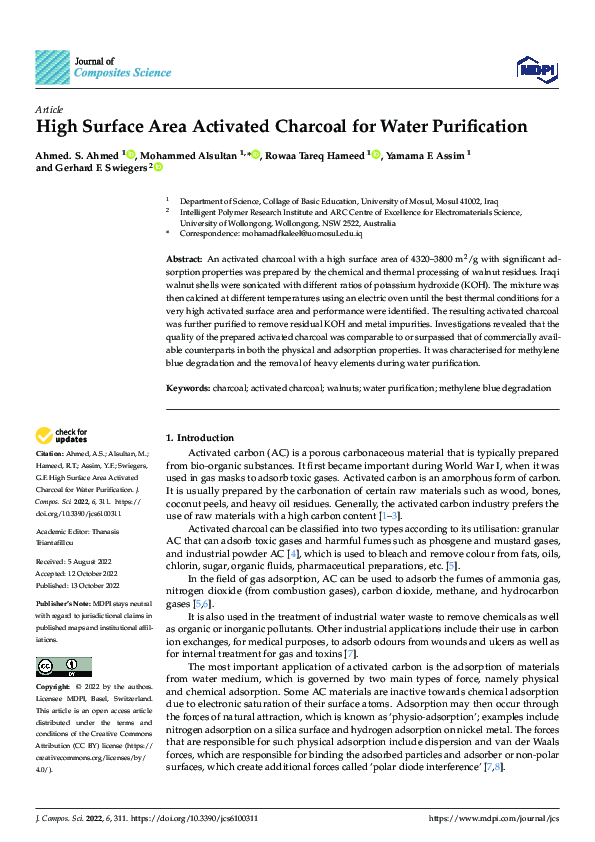 (PDF) High Surface Area Activated Charcoal for Water Purification
