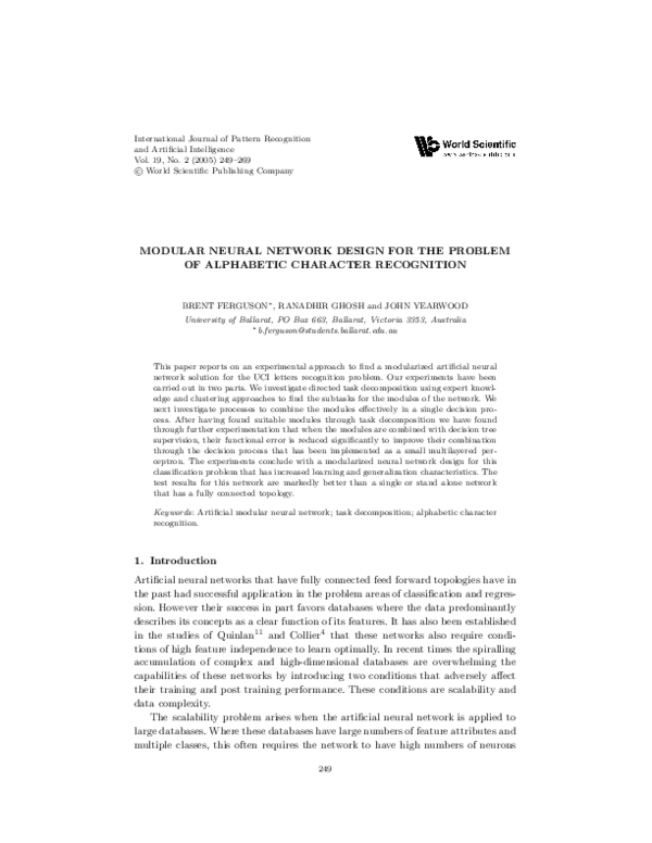 (PDF) Modular Neural Network Design for the Problem of Alphabetic ...