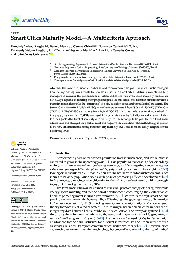 (PDF) Smart Cities Maturity Model—A Multicriteria Approach