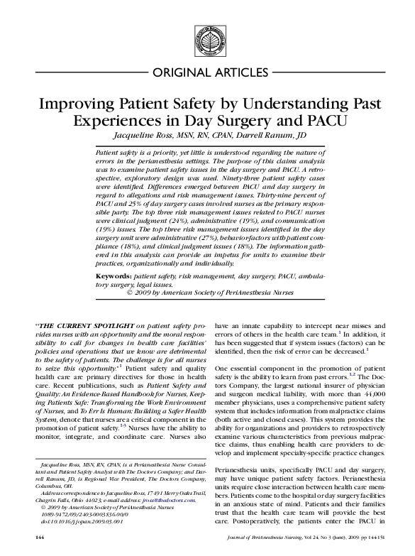 (PDF) Improving Patient Safety by Understanding Past Experiences in Day ...