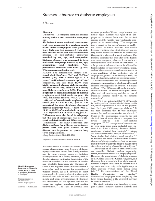 (PDF) Sickness absence in diabetic employees