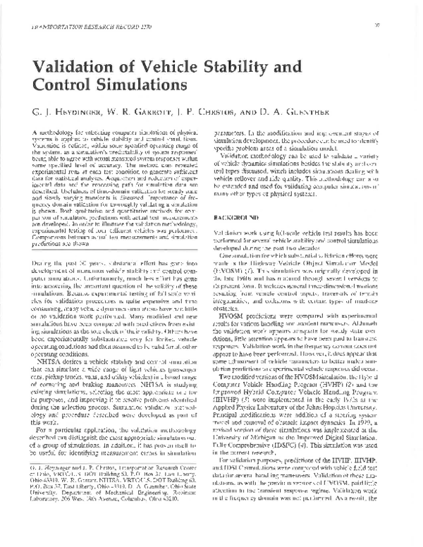 (PDF) Validation of Vehicle Stability and Control Simulations