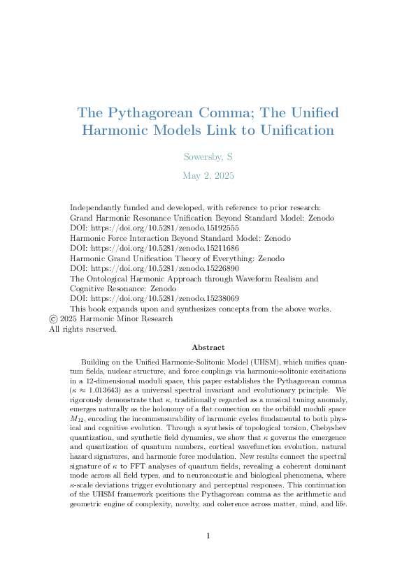 (PDF) The Pythagorean Comma; The Unified Harmonic Models Link to Unification
