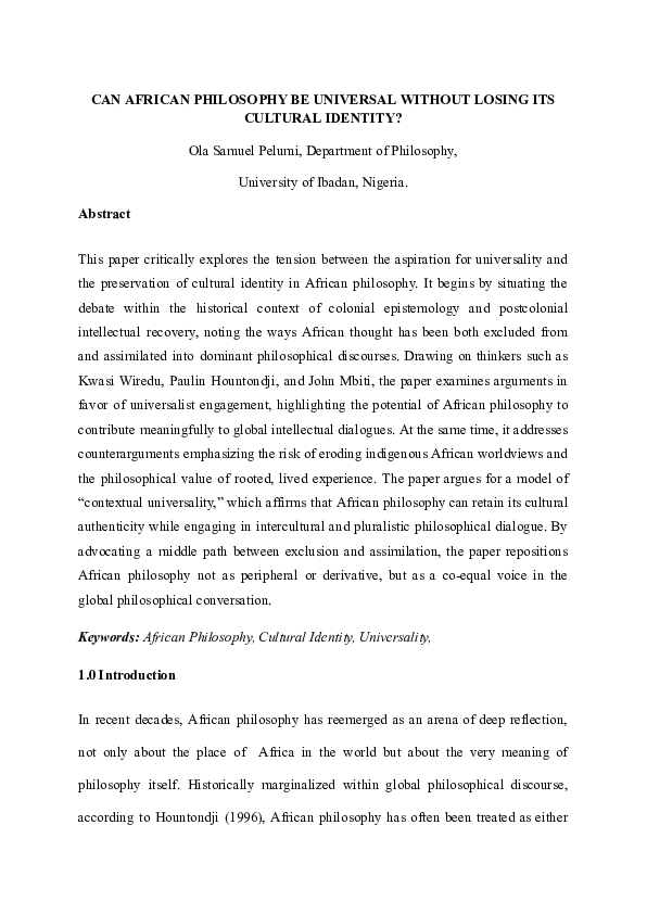 (PDF) CAN AFRICAN PHILOSOPHY BE UNIVERSAL WITHOUT LOSING ITS CULTURAL ...
