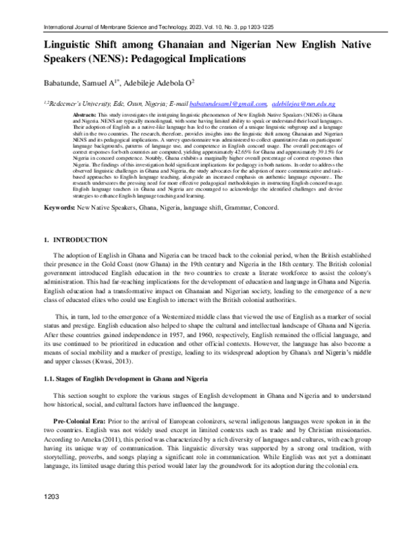 (PDF) Linguistic Shift among Ghanaian and Nigerian New English Native ...